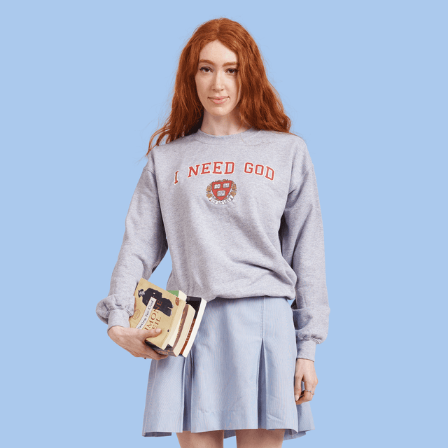 I NEED GOD VARSITY SWEATER